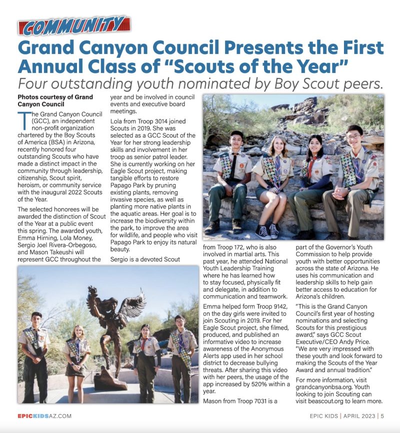 Grand Canyon Council Presents the First Annual Class of “Scouts of the Year” - Epic Kids